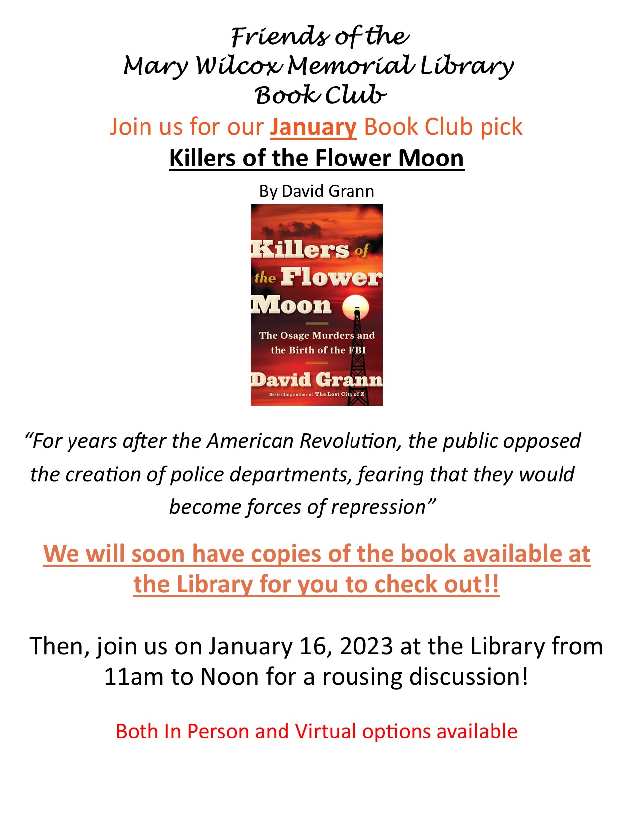 Friends of the Mary Wilcox Memorial Library Book Club – Mary Wilcox ...