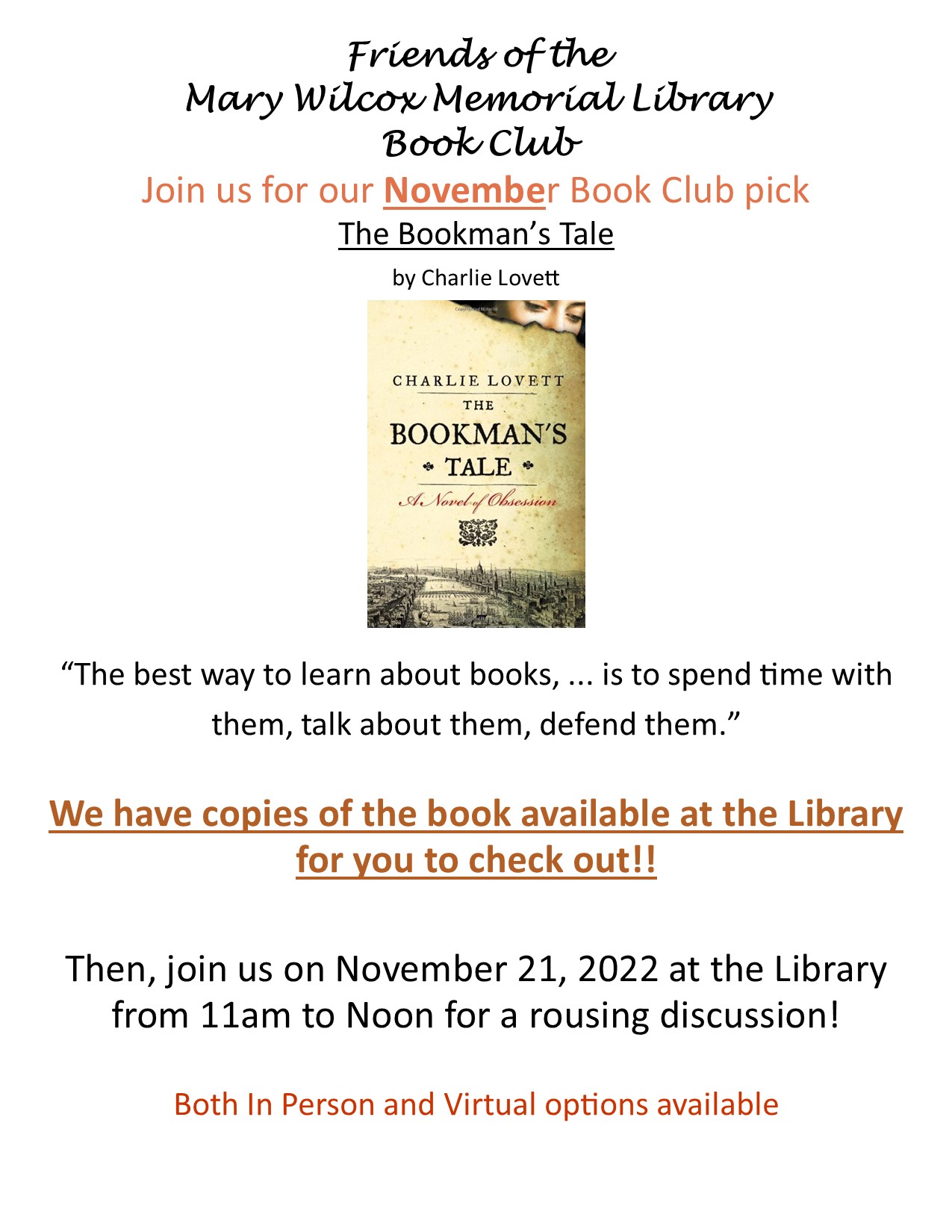 Friends of the Mary Wilcox Memorial Library Book Club – Mary Wilcox ...